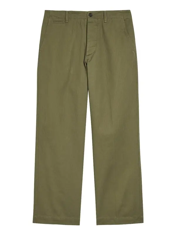 DRAKE'S Herringbone Wide-leg Chino Trousers - Khaki