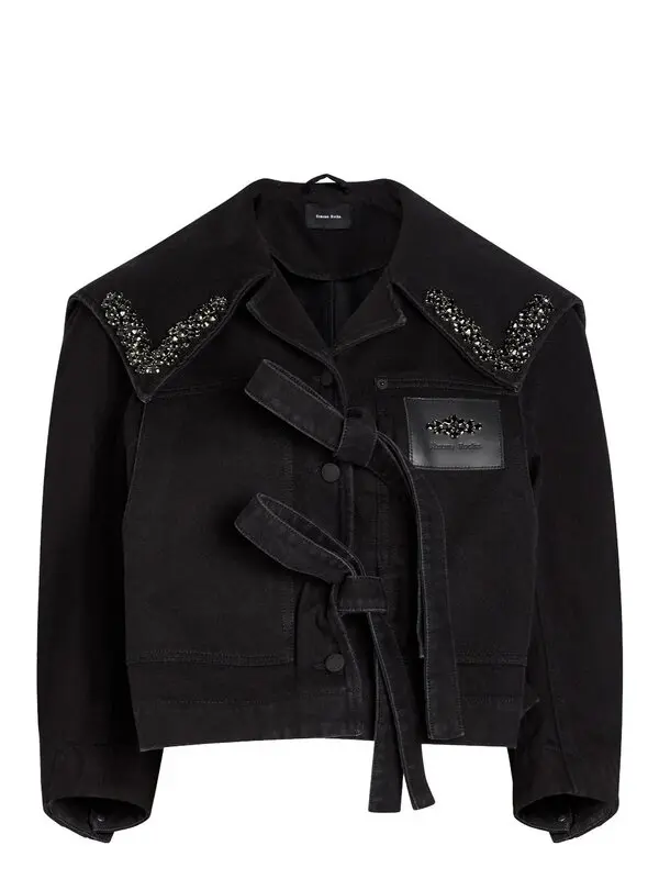 Simone Rocha Crystal-embellished Cropped Denim Jacket - Black