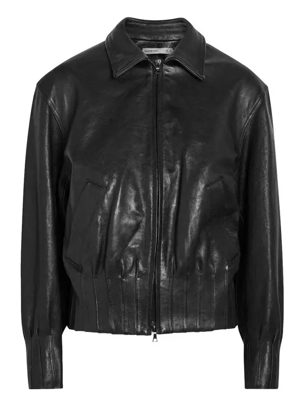 AARON ESH Boxy Leather Bomber Jacket - Black