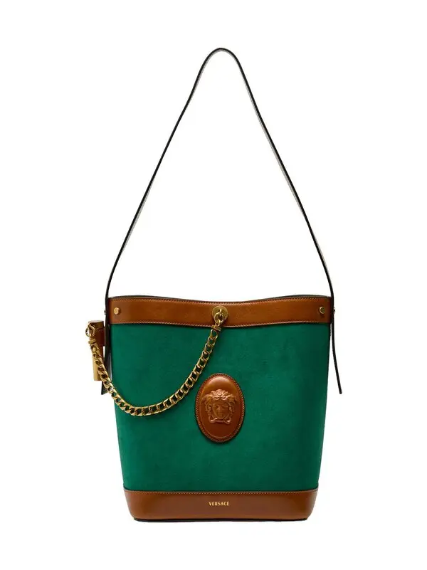Versace Chain Embellished Bucket Bag - Green