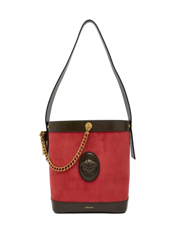 Versace Chain Embellished Bucket Bag - Red