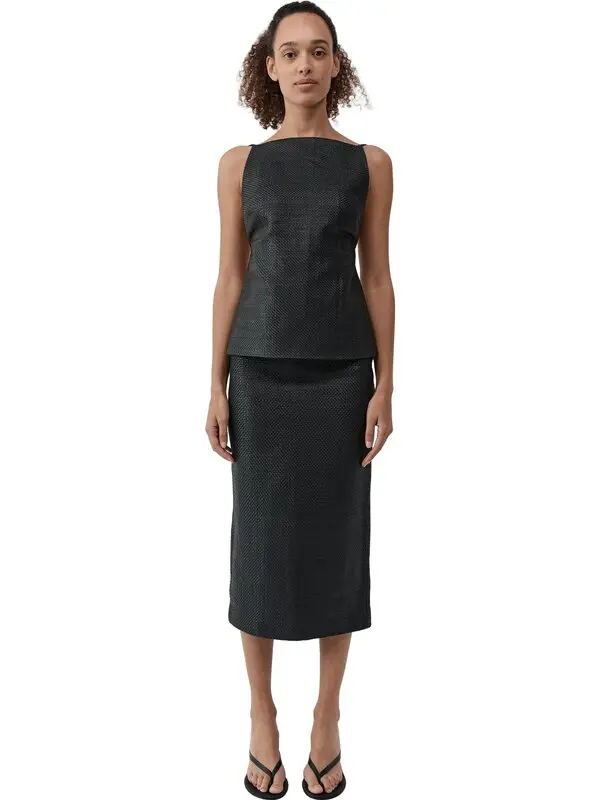 ST. AGNI Woven Leather Midi Skirt - Black