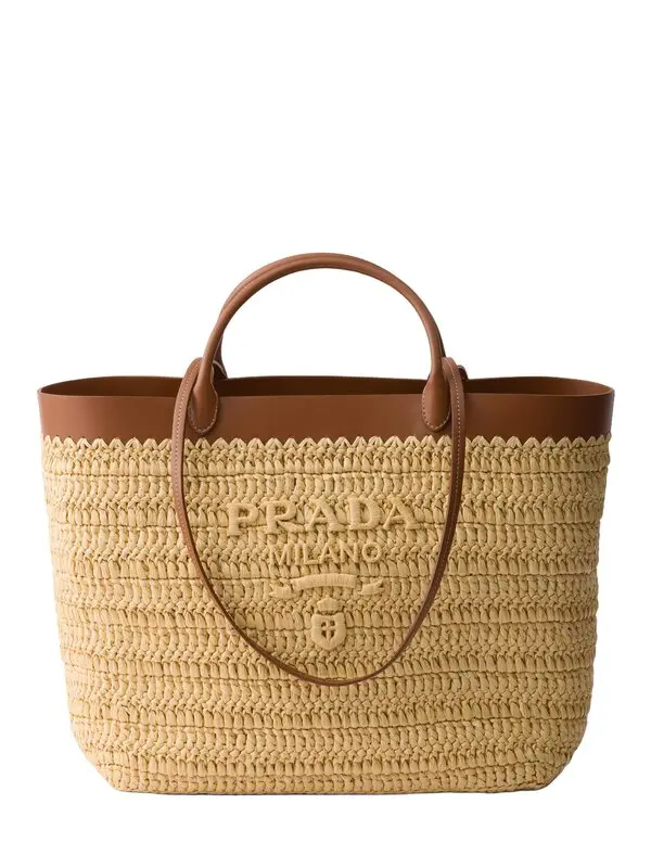 Prada Medium Crochet And Leather Tote Bag - Neutral
