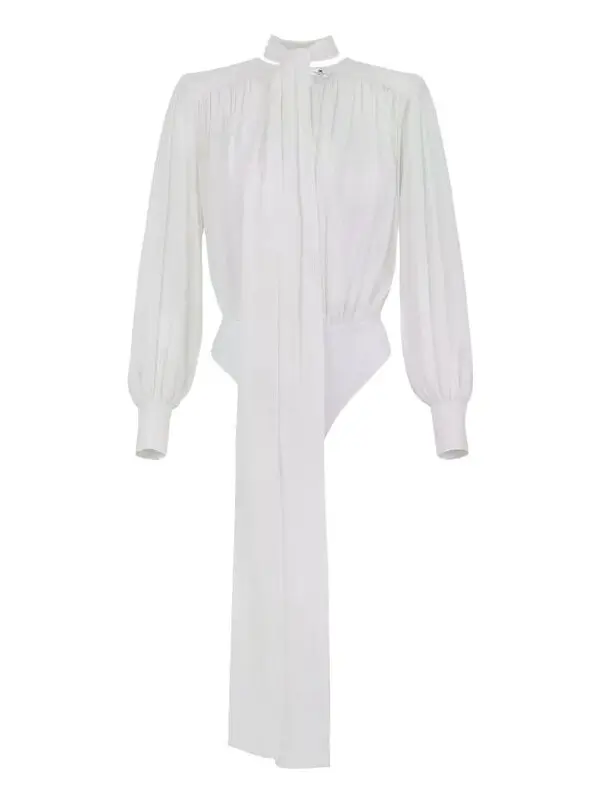 Elisabetta Franchi Silk Georgette Balloon Sleeve Bodysuit - White