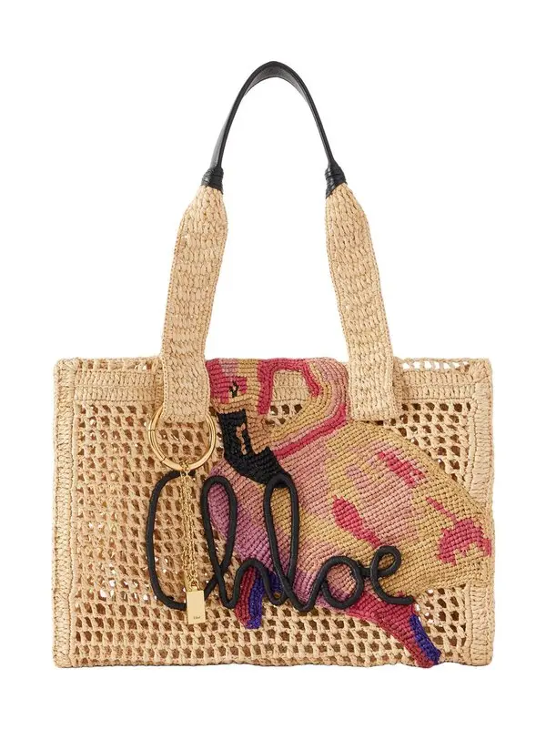 Chloé Embellished Raffia Tote Bag - Neutrals