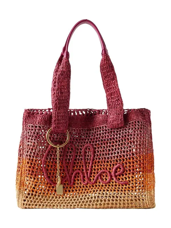 Chloé Summer Banana Leather-trimmed Dégradé Raffia Tote - Pink