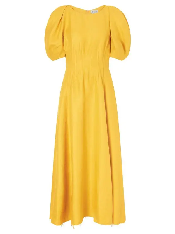 Gabriela Hearst Ranya Linen Midi Dress - Yellow