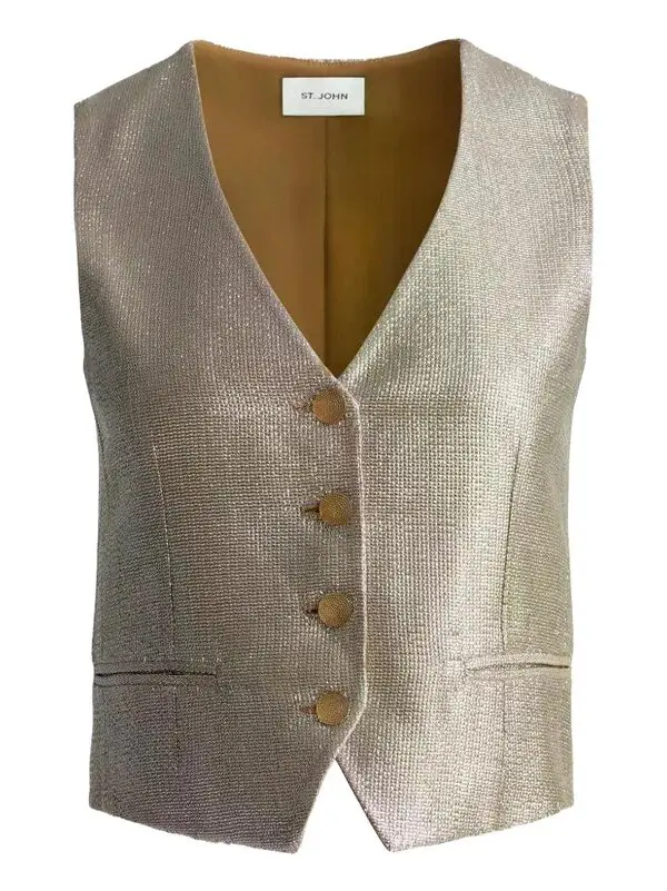 St. John V-neck Button Vest - Silver