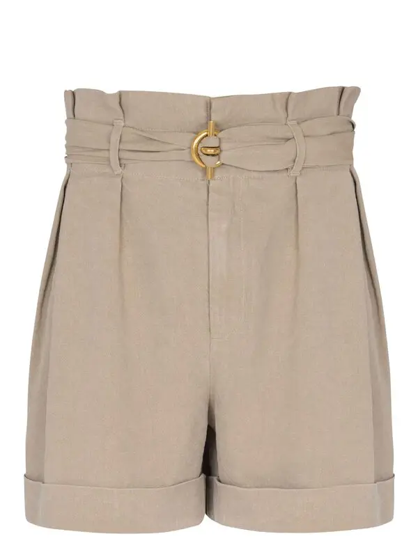 Balmain Cotton And Linen Bermuda Shorts With Belt - Beige