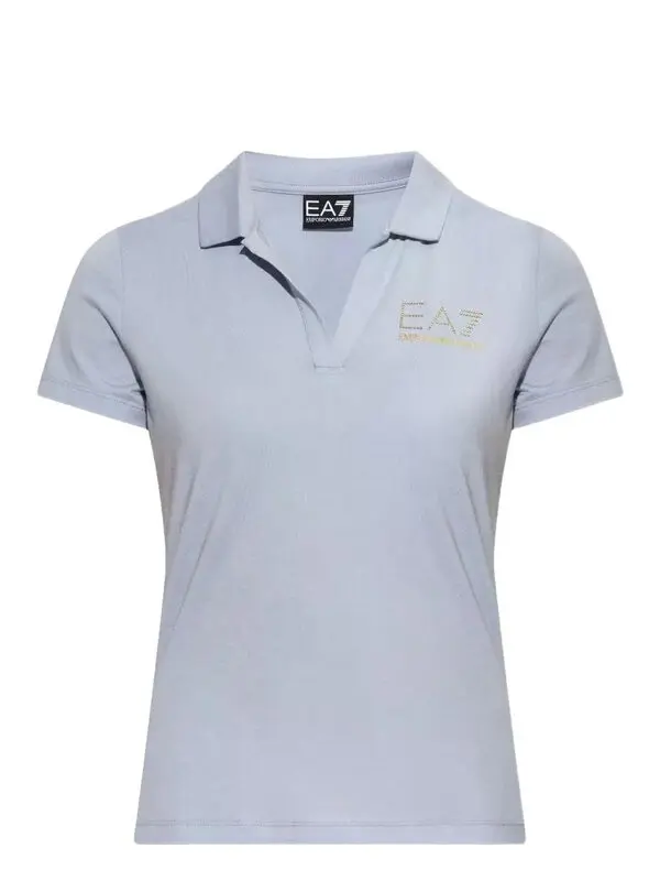EA7 Embellished-logo Polo-collar T-shirt - Blue