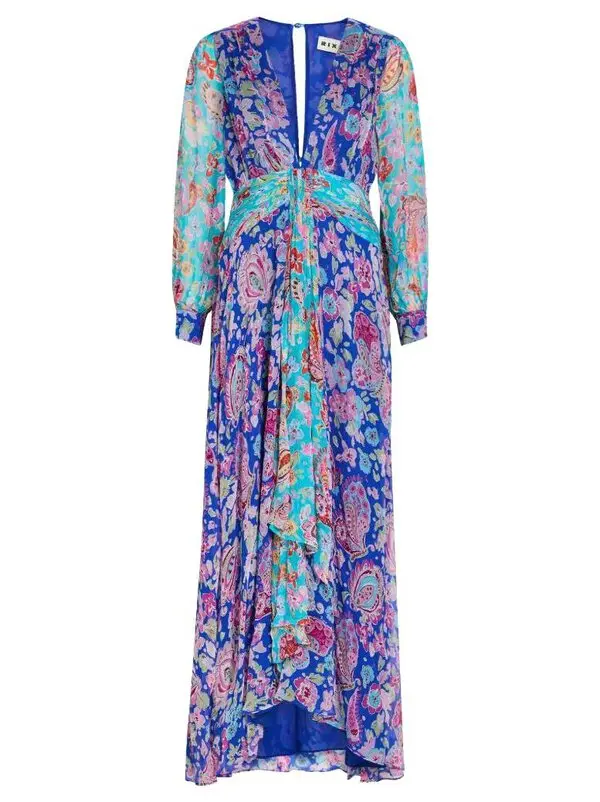 Rixo Floral Paisley Print Maxi Dress - Blue
