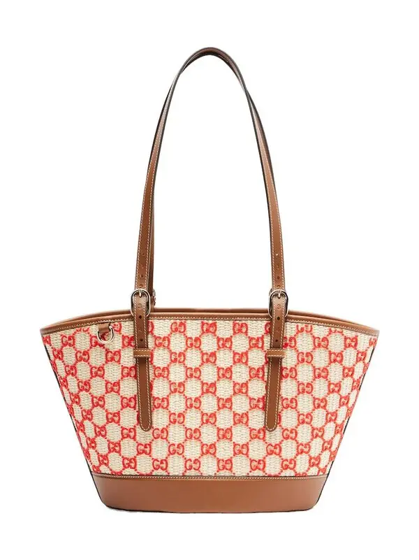 Gucci Gg Small Raffia-effect Tote Bag - Red