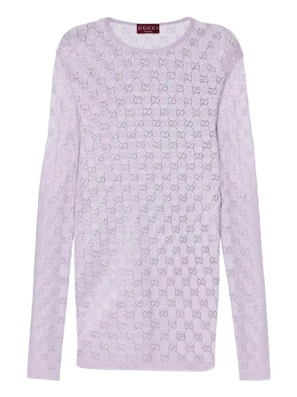 Gucci Gg Embellished Silk Top - Purple