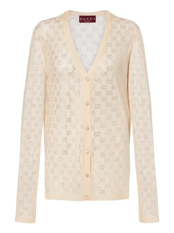 Gucci Gg Embellished Silk Cardigan - Beige