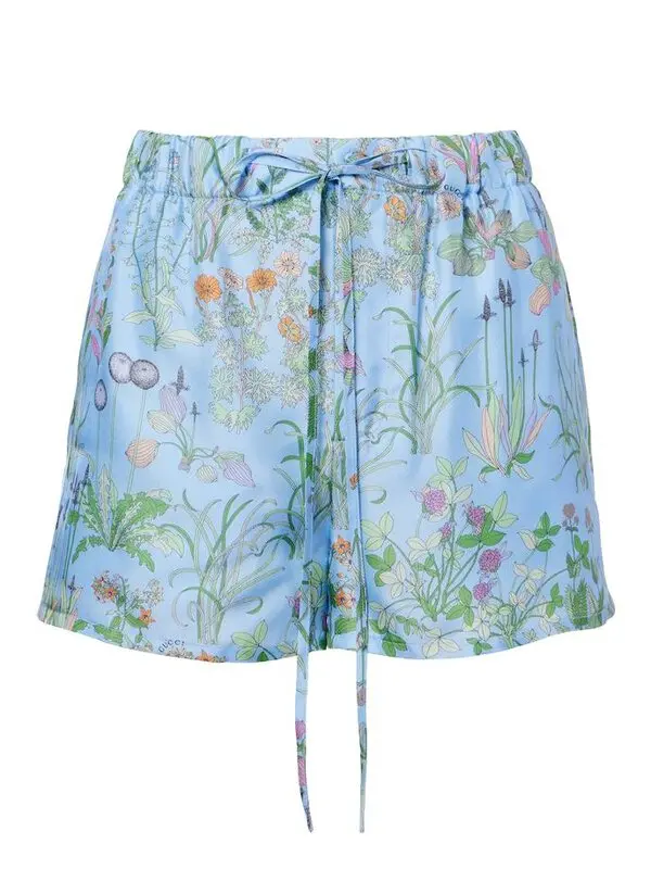 Gucci Flora Silk Satin Shorts - Blue