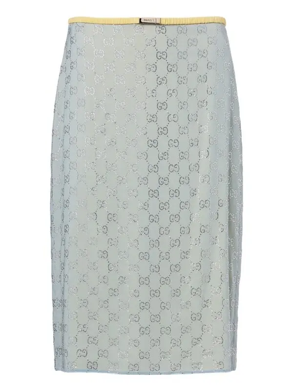 Gucci Gg Embellished Silk-blend Midi Skirt - Blue