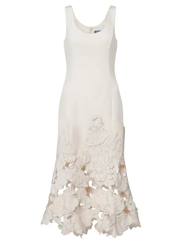 LEO LIN Floral-appliqué Midi Dress - Beige