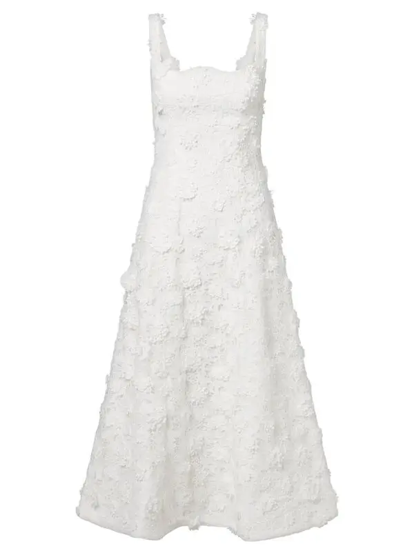 LEO LIN Embroidered Lace Midi Dress - White