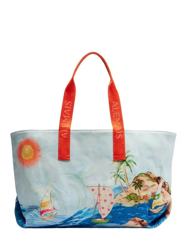 ALEMAIS Printed Cotton Canvas Tote Bag - Blue