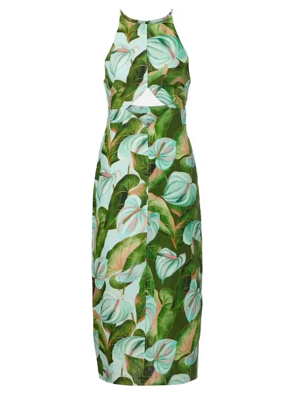 Farm Rio Floral Linen Midi Dress - Green