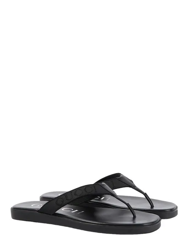 Gucci Logo Canvas And Leather Thong Sandals - Black