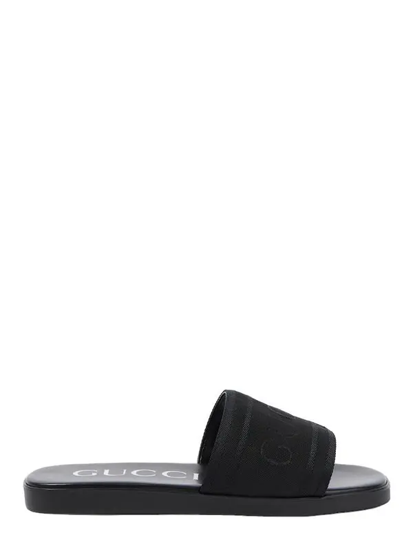 Gucci Logo Canvas And Leather Slides - Black