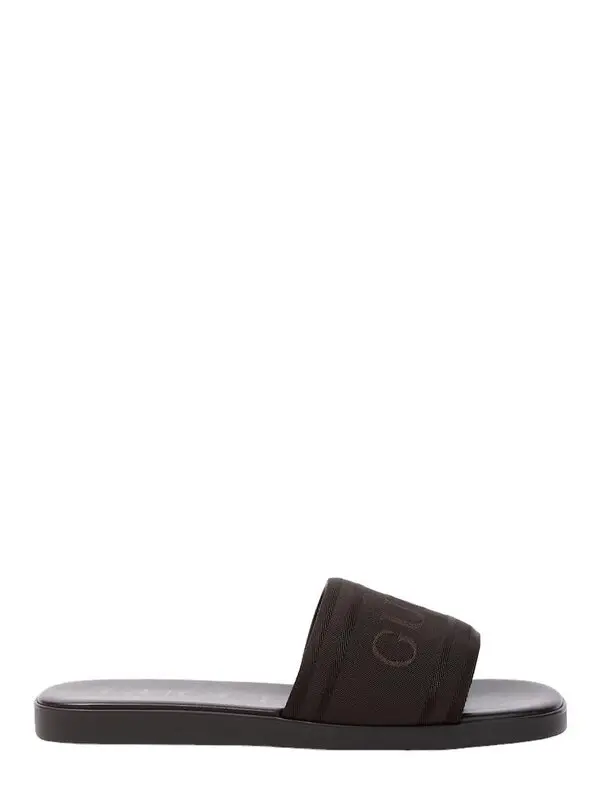 Gucci Logo Canvas And Leather Slides - Brown