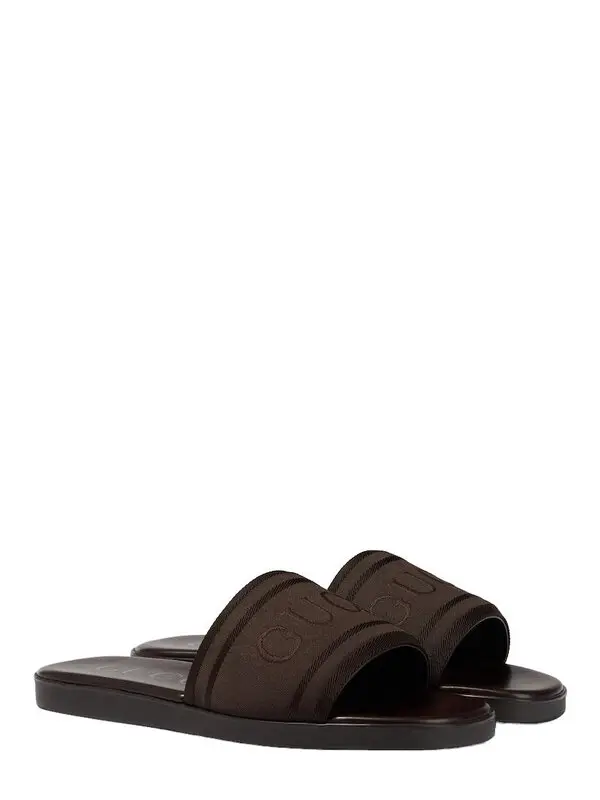 Gucci Logo Canvas And Leather Slides - Brown