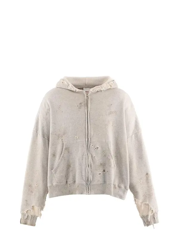 SAINT MXXXXXX Double Face Destroyed Zip-up Hoodie - Gray