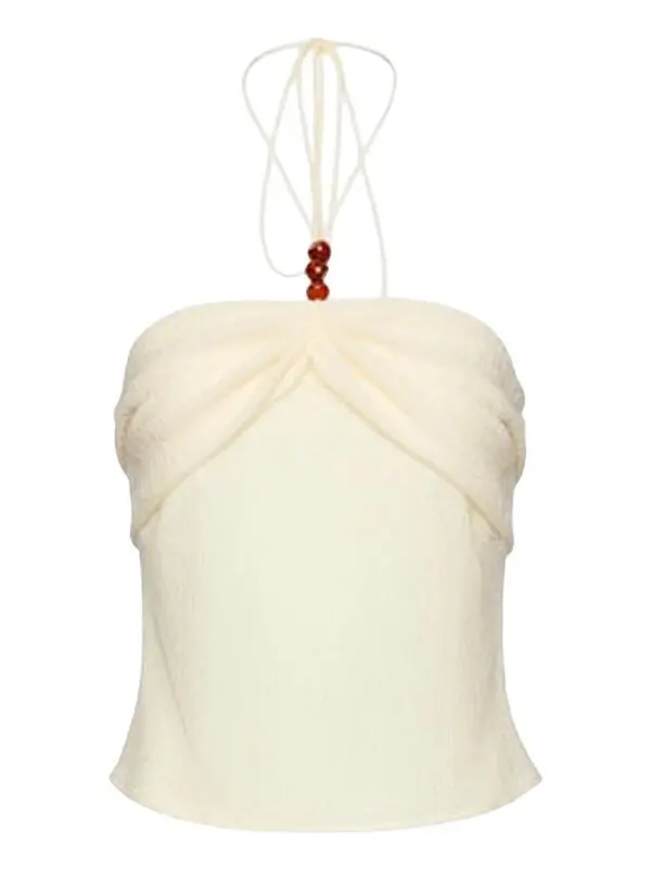 Magda Butrym Draped Halterneck Top With Beads - Cream