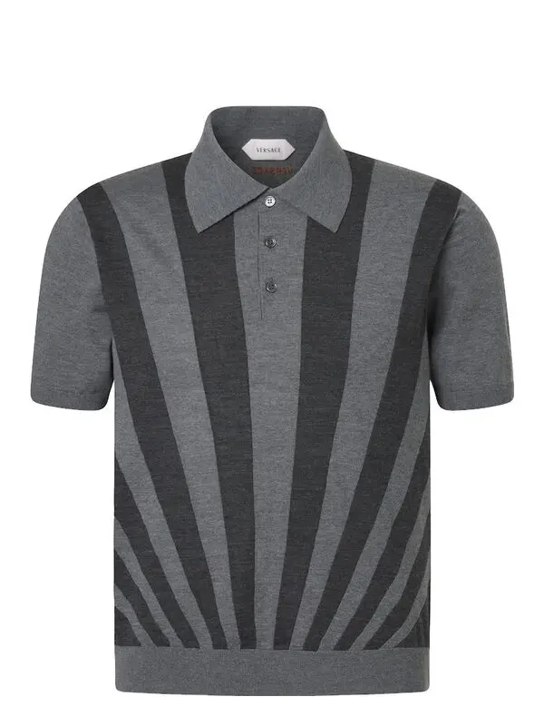 Versace Intarsia Virgin Wool Polo Sweater - Grey