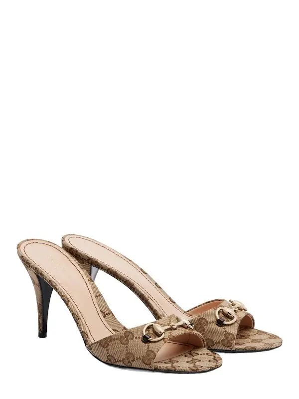 Gucci Erin Horsebit Gg Canvas Mules - Beige