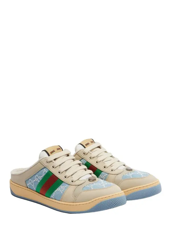 Gucci Screener Faux Pearl-embellished Mules - Blue