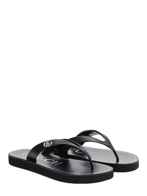 Gucci Mila Double G Leather Thong Sandals - Black
