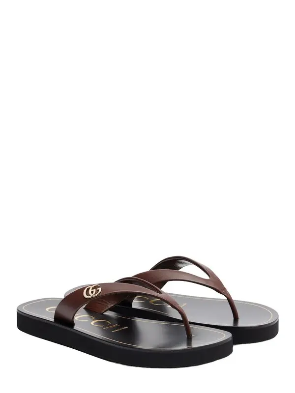 Gucci Double G Leather Thong Sandals - Brown