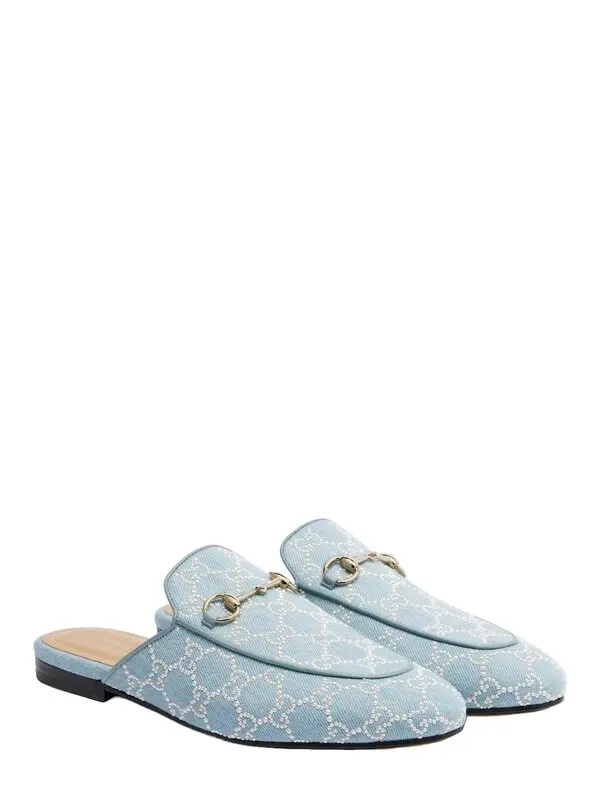 Gucci Princetown Gg Embellished Mules - Blue