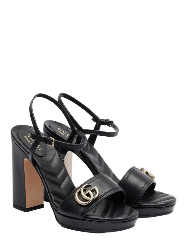 Gucci Marmont Gg Leather Sandals - Black