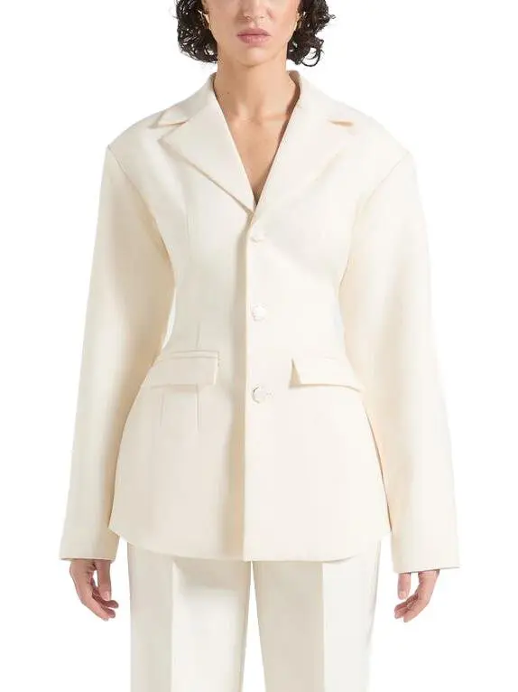 Manière De Voir Wide Shoulder Cinch Waist Blazer - Cream