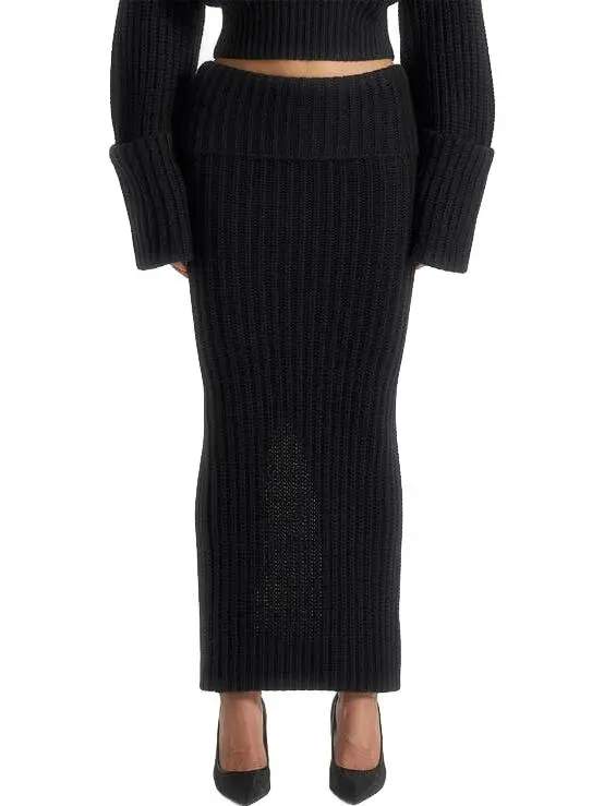 Manière De Voir Lyra Knit Maxi Skirt With Foldover - Black