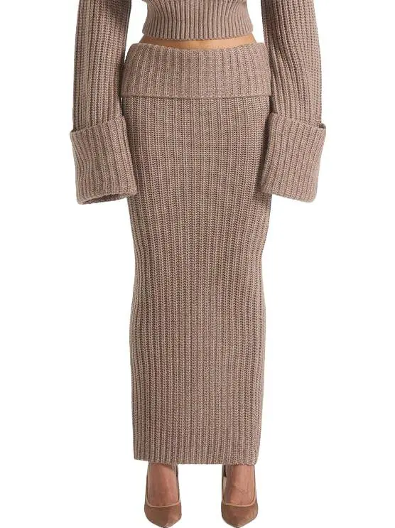 Manière De Voir Lyra Knit Maxi Skirt With Foldover - Taupe