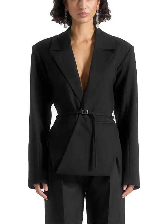 Manière De Voir Yuna Plunge Tailored Blazer With Belt - Black