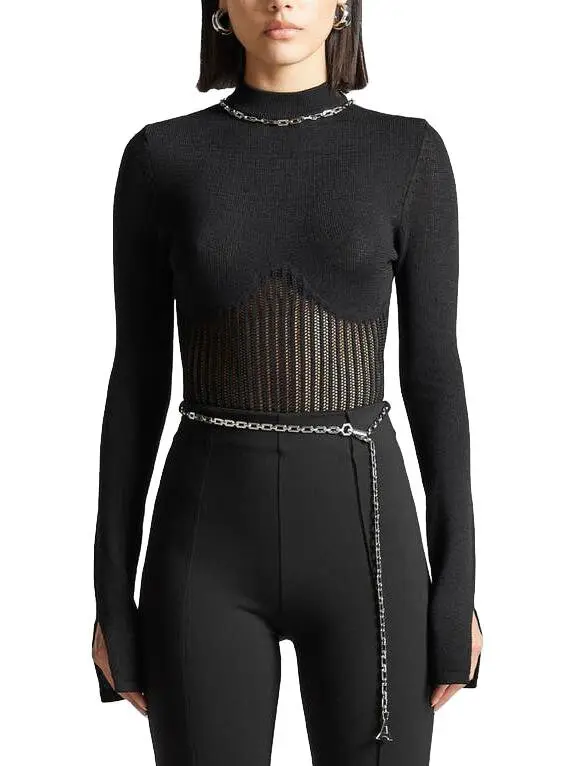 Manière De Voir Contour Knit Bodysuit With Chain - Black