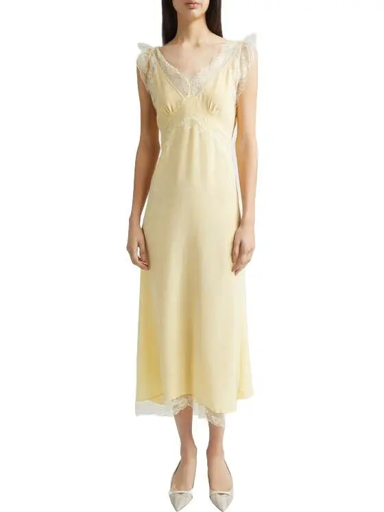 TANNER FLETCHER Irene Lace Trim Silk Georgette Midi Dress - Yellow