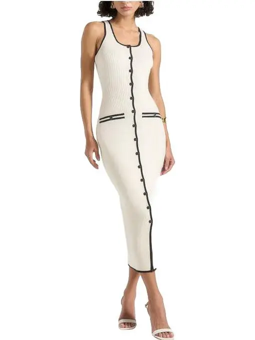 Manière De Voir Daphne Rib Knit Midaxi Dress - Cream/black