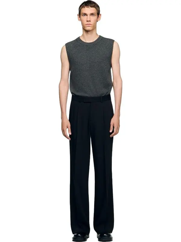 Sandro Pleated Wide-leg Wool Trousers - Black