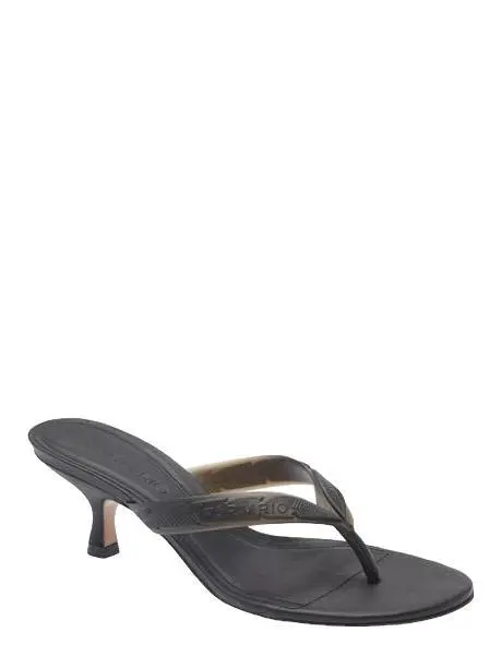 Farm Rio Thong Kitten Heel Slide Sandals - Black