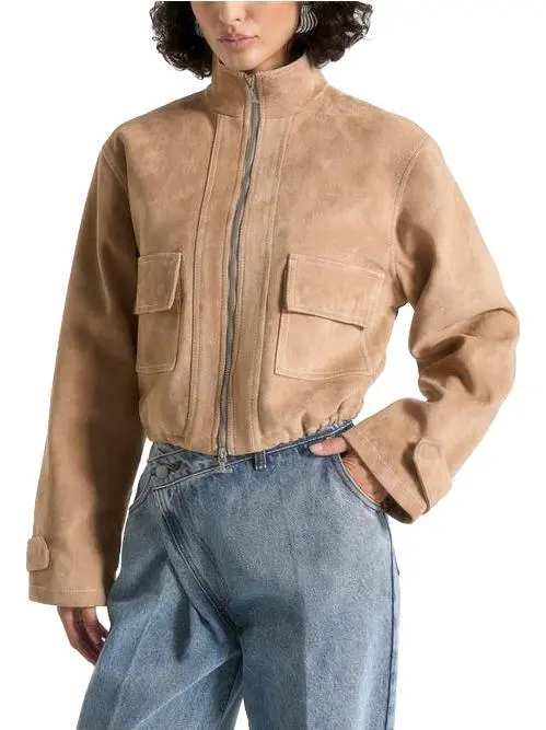 Manière De Voir Suede Jacket With Contrast Stitch - Beige