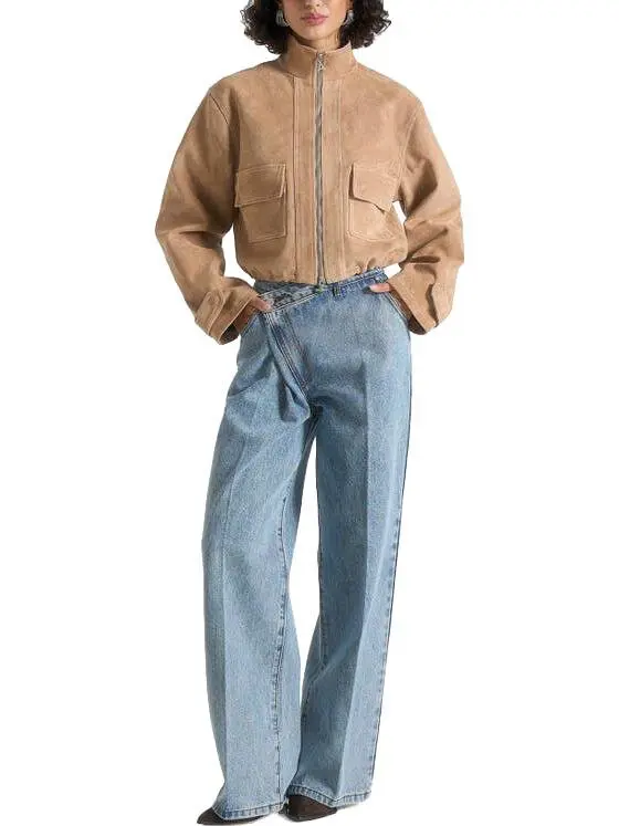 Manière De Voir Suede Jacket With Contrast Stitch - Beige