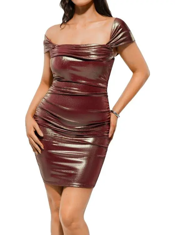 POPILUSH Multi-way Metallic Mini Dress - Burgundy