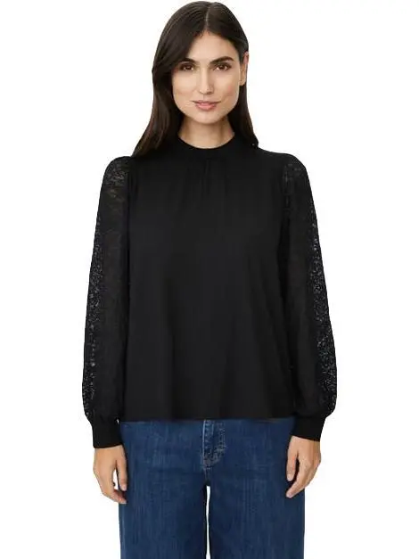 MASAI COPENHAGEN Mabravoria High Neck Lace Sleeve Blouse - Black